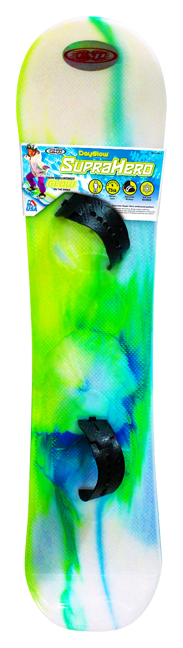 ESP Day Glow Suprahero 107cm Starter Snowboard with Adjustable Wrap ...